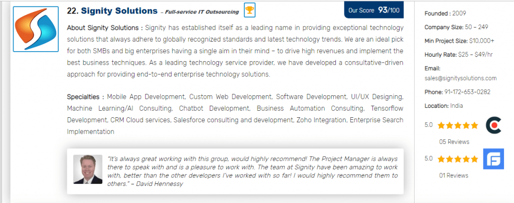 Signity Solutions Featured by Top Industry Leaders